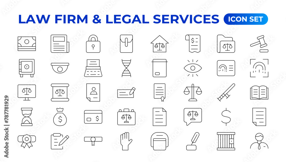 legal outline icon set such as thin line divorce, protection law ...