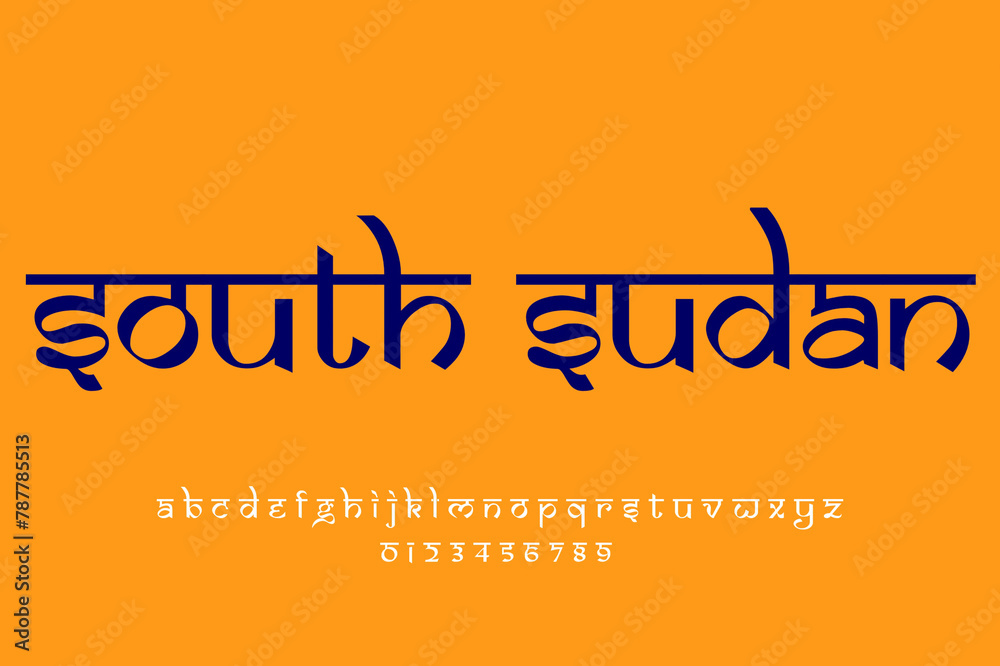 country South Sudan text design. Indian style Latin font design ...