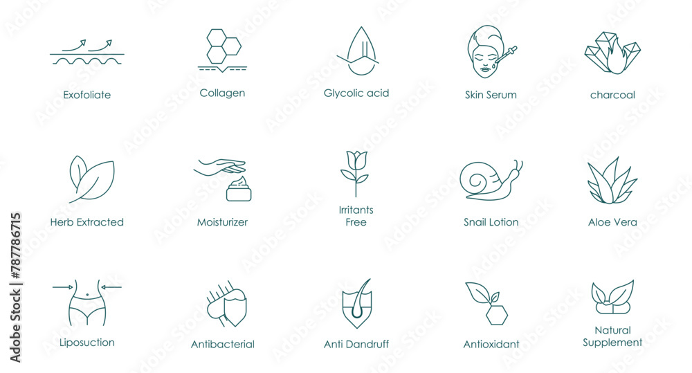 Skin Harmony: Vector Icon Collection for Hyaluronic Acid, Glycolic Acid ...