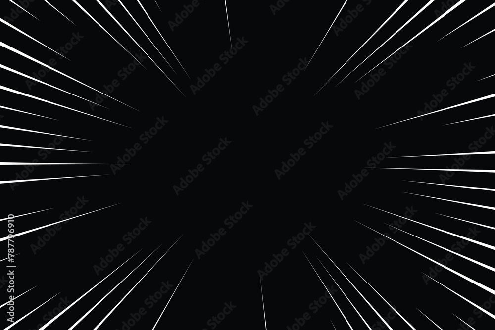 White radial comics style lines isolated on black background. speed ...