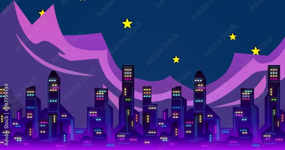 Night Urban cityscape Landscape Animation Cityscape retro wave style ...