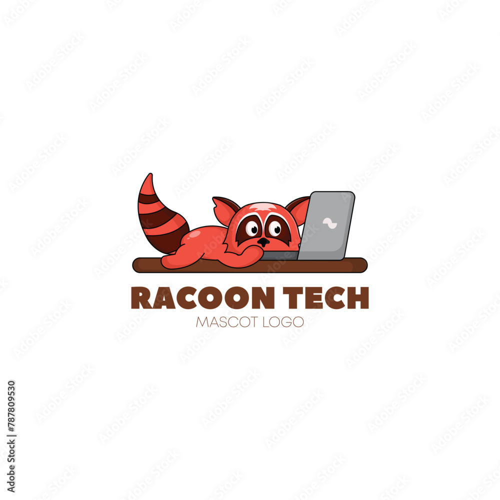 cute racoon cartoon mascot logo design illustration concept in front ...