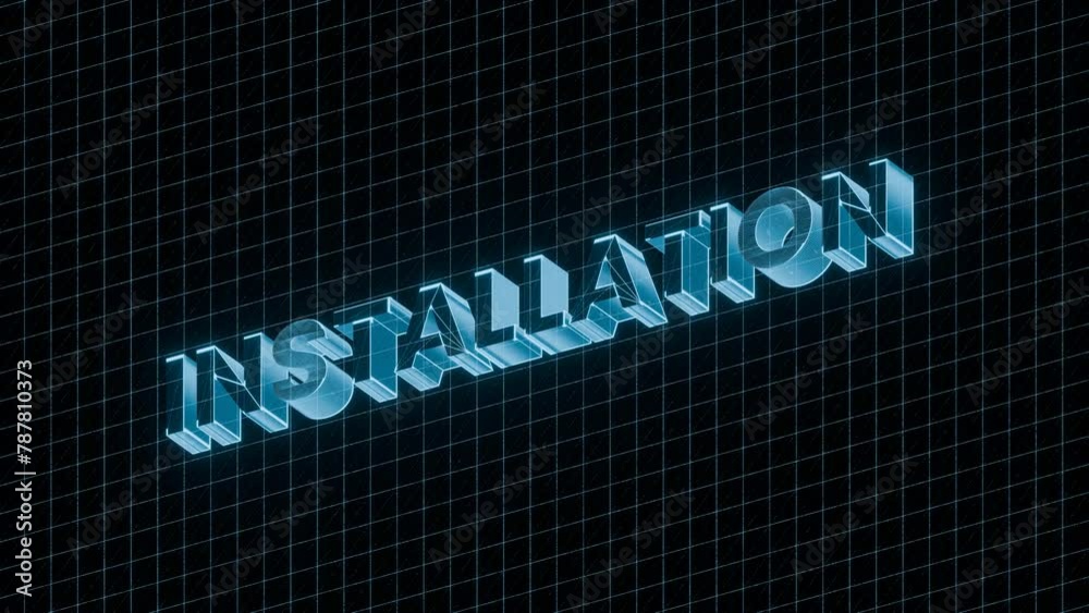 3D-rendered "INSTALLATION" text emerges against a futuristic grid ...