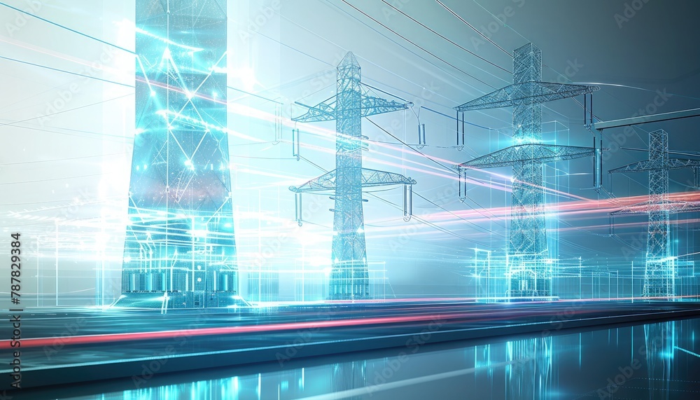 A sprawling power grid of electrical lines, conveying the energy and ...