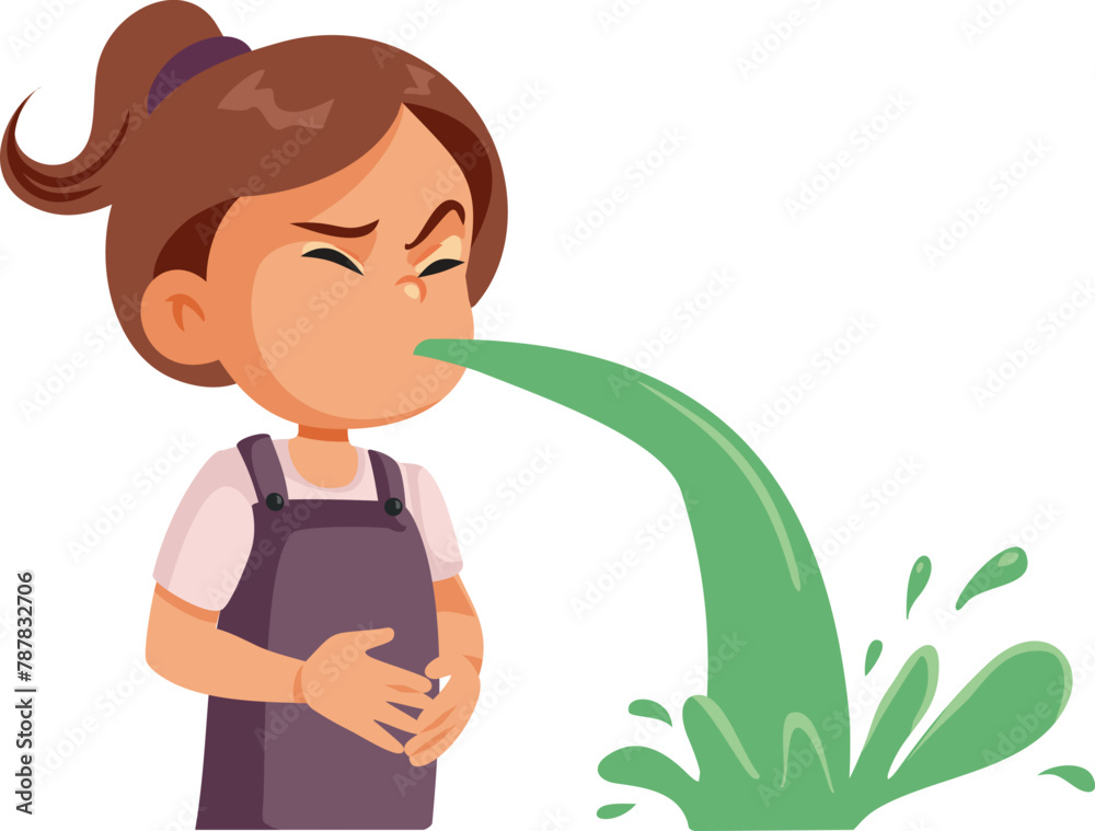 Sick Child with Food Poisoning Vomiting Vector Cartoon Illustration ...