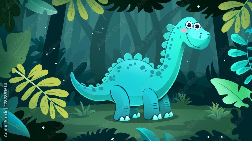 Baby dinosaur in prehistoric forest, tropical woods, rainforest ...