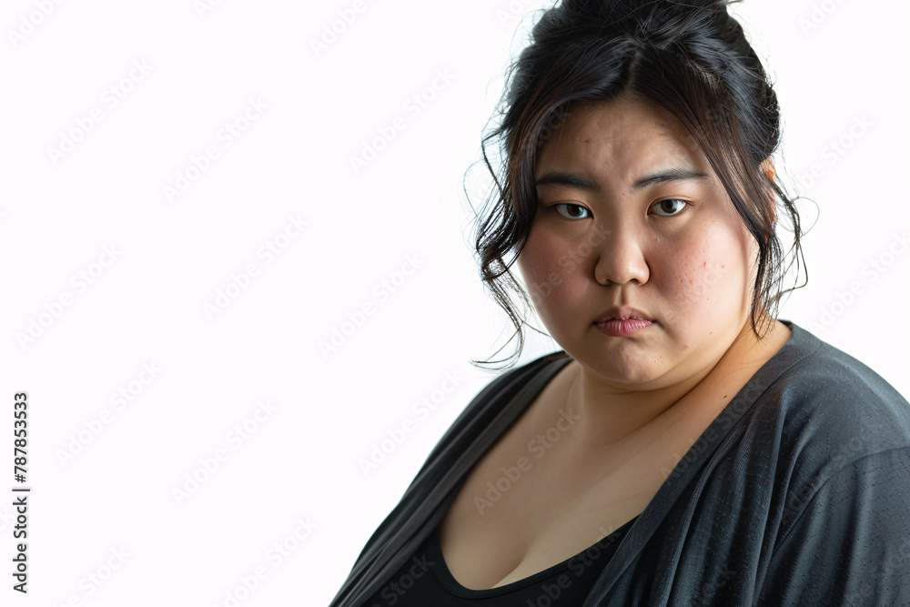 Asian plus size woman in front of white background with copy space ...