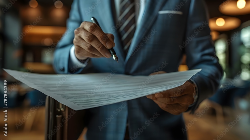 Executive Reviewing Corporate Policy with Precision. Concept Corporate ...