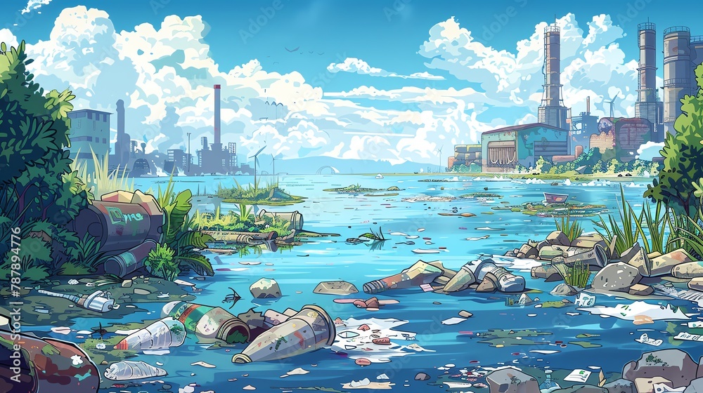 Water Pollution Awareness Illustrate a thumbnail showcasing the impacts ...