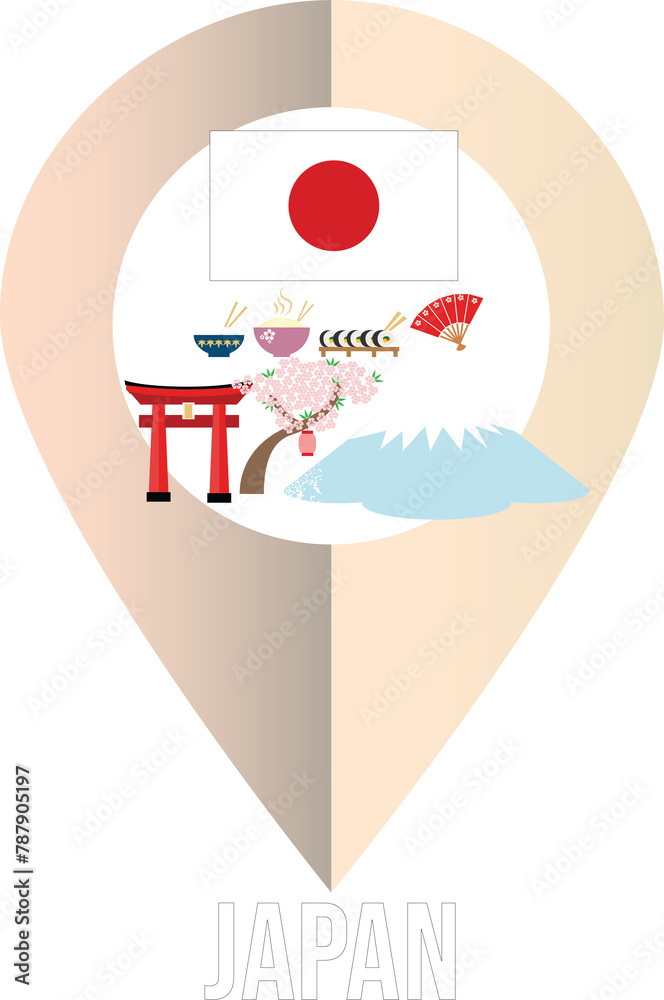 Japan map pin, country marker pin, Japan landmark icon Stock ...
