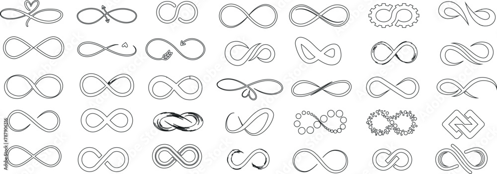 Infinity symbols collection, vector illustration, various styles ...