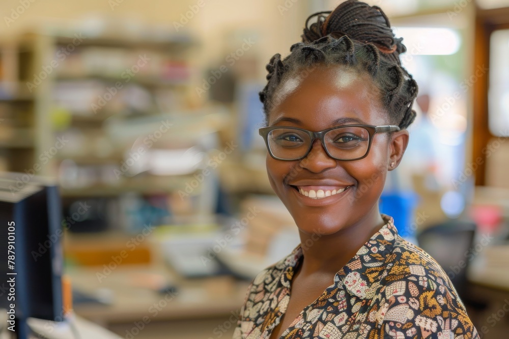 Craft work An employee, with a beaming smile, demonstrates eagerness ...