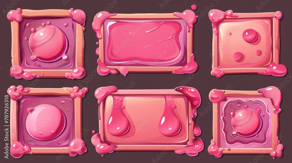 The slime name plate kit for game UI. Pink phlegm texture square and ...