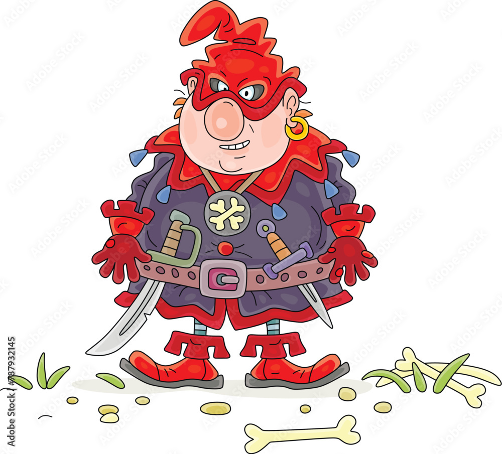 Angry cruel ogre with a sharp sabre and dagger on his belt walking ...