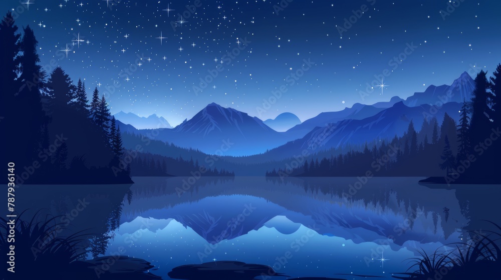 Alps landscape with pond on a snowy mountain ridge at night with ...