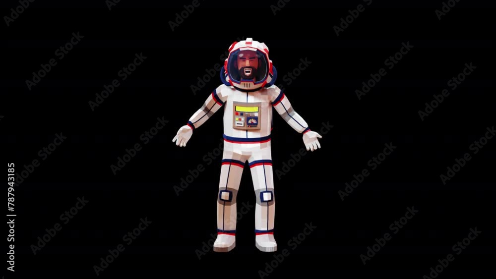 Astronaut in spacesuit speaks and gesticulates emotionally. 3d looped ...