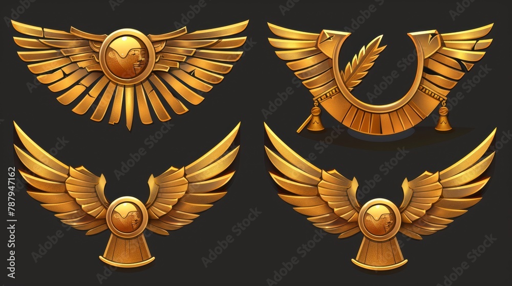 Old Egypt UI game gold frame modern symbol. Egyptian pharaoh decoration ...