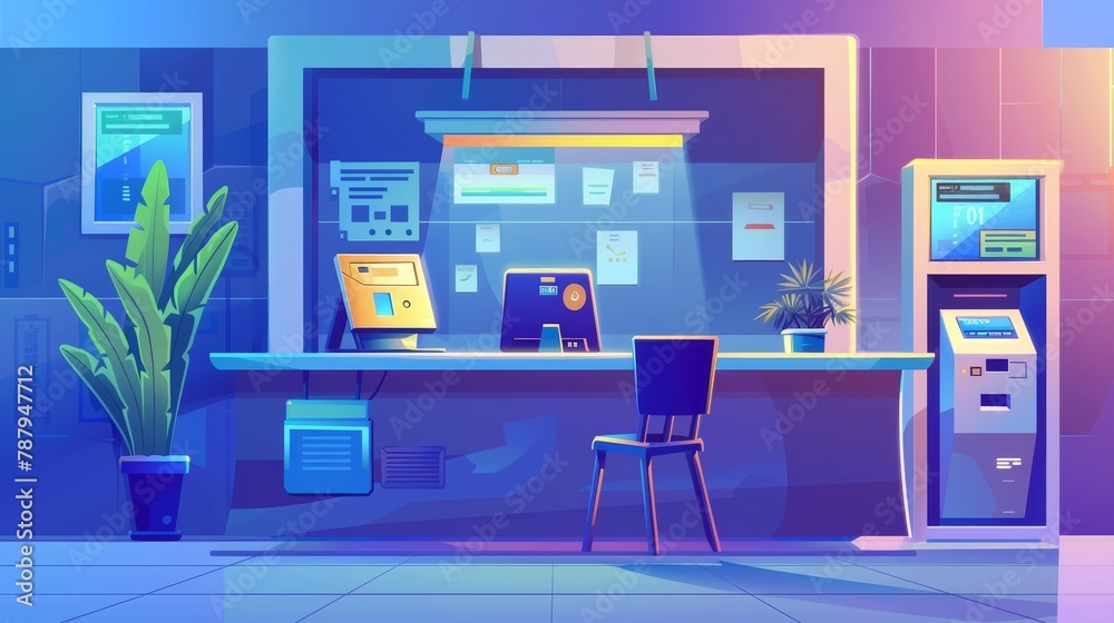 Illustration of a bank office room interior with an ATM cartoon ...