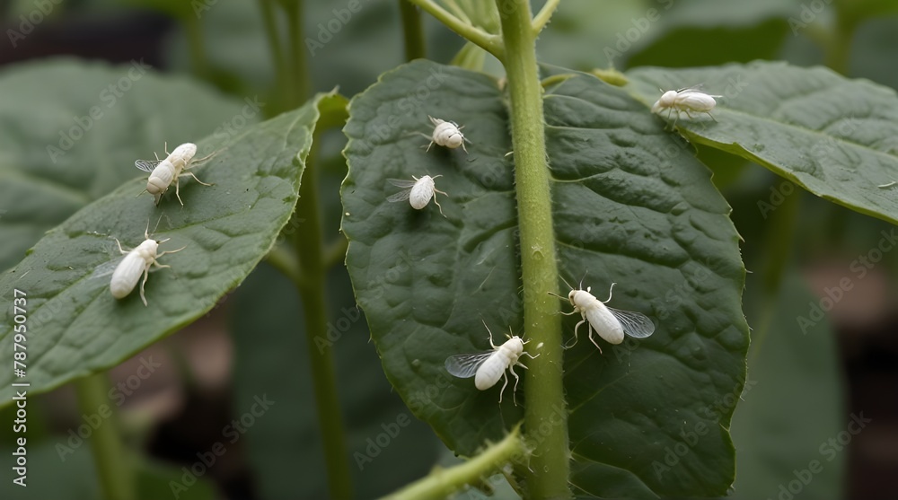 Garden pests White flies on the leaves of the cucumber plant Greenhouse ...