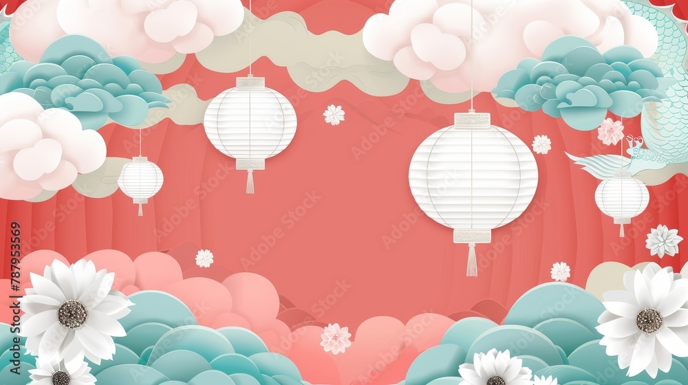 Happy New Year poster, Chinese banner with dragon silhouette icon, 3D ...