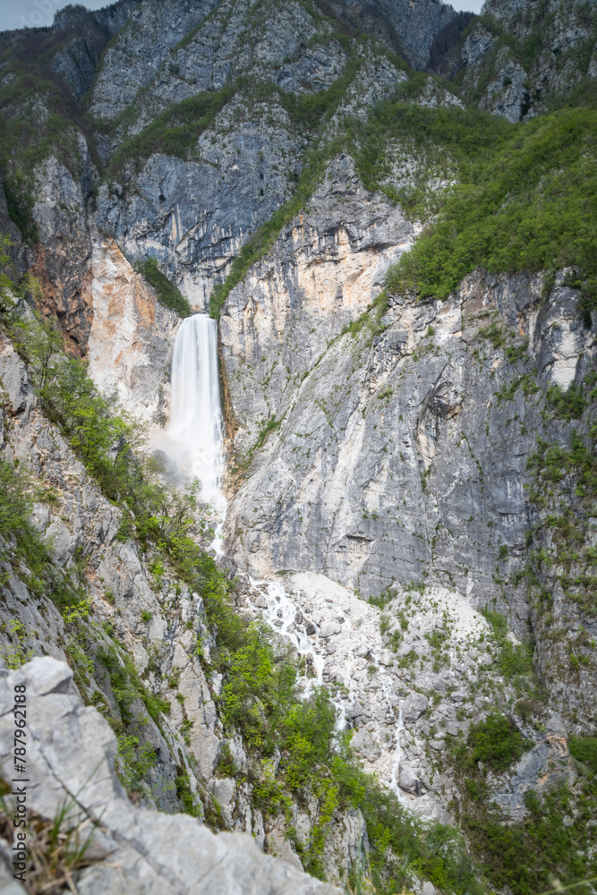 Boka waterfall in Slovenia, near Bovec. Easy trekking nature trail in ...
