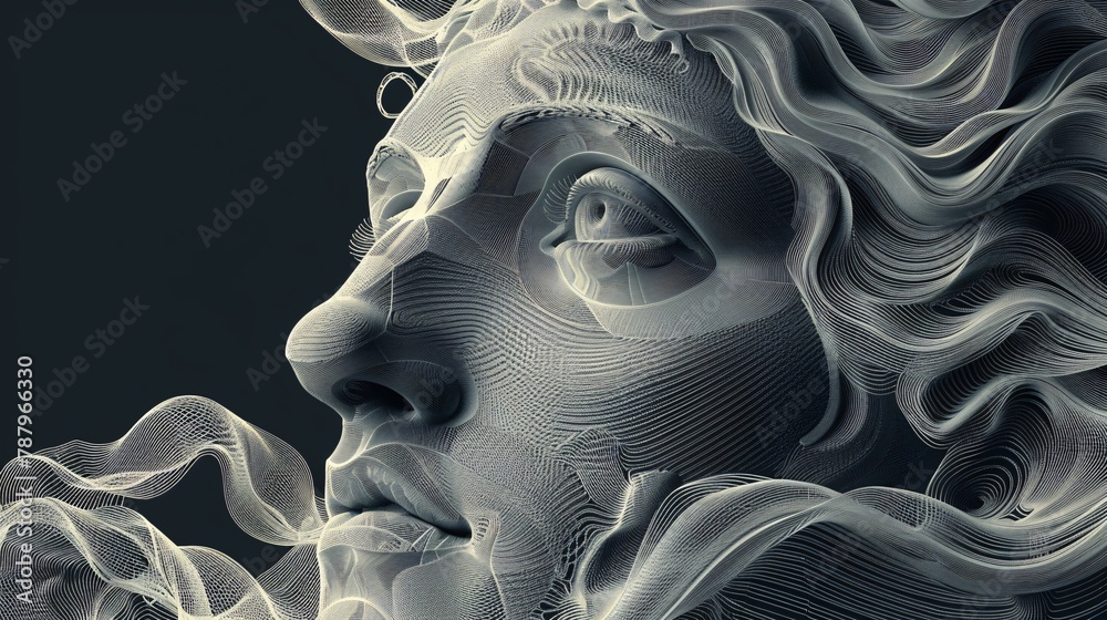 Intricate vintage portrait of a man's face with engraved details and a ...