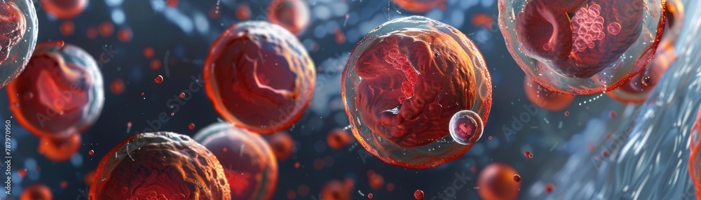 A hyper-realistic depiction of skin cells undergoing mitosis, with each ...