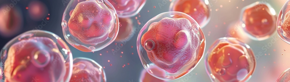 A hyper-realistic depiction of skin cells undergoing mitosis, with each ...