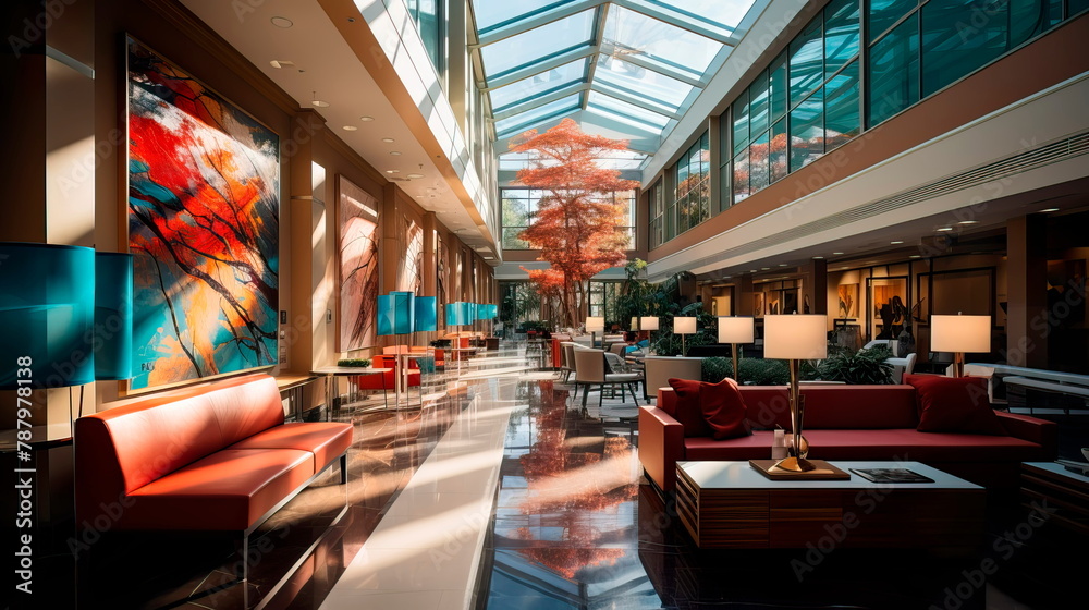 Detailed interior shots of a modern hospital lobby, showcasing the ...