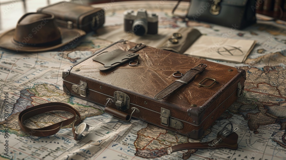 Strategic travel planning with a small, neatly packed suitcase and ...