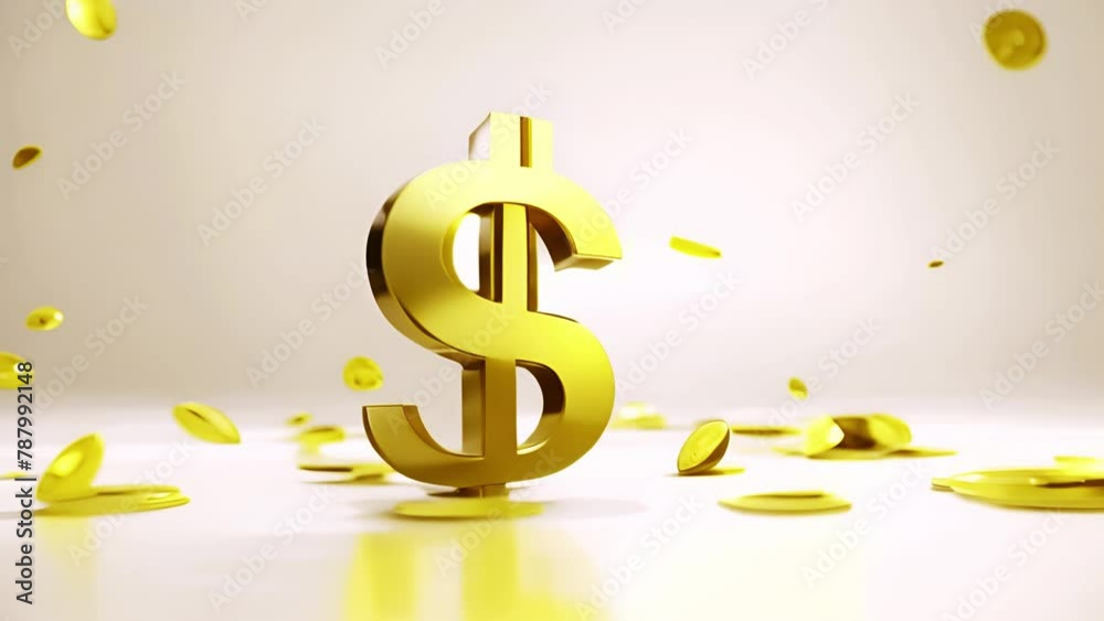 USD golden dollar sign. Gold coin in 3D animation with a rotating ...
