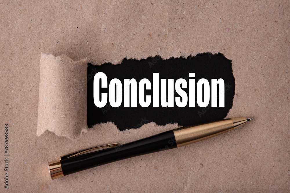 CONCLUSION text written under torn paper. Business strategy concepts ...