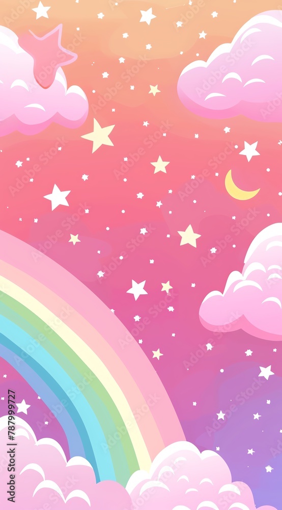 Starry night with colorful rainbow and clouds - Dreamy night scene with ...