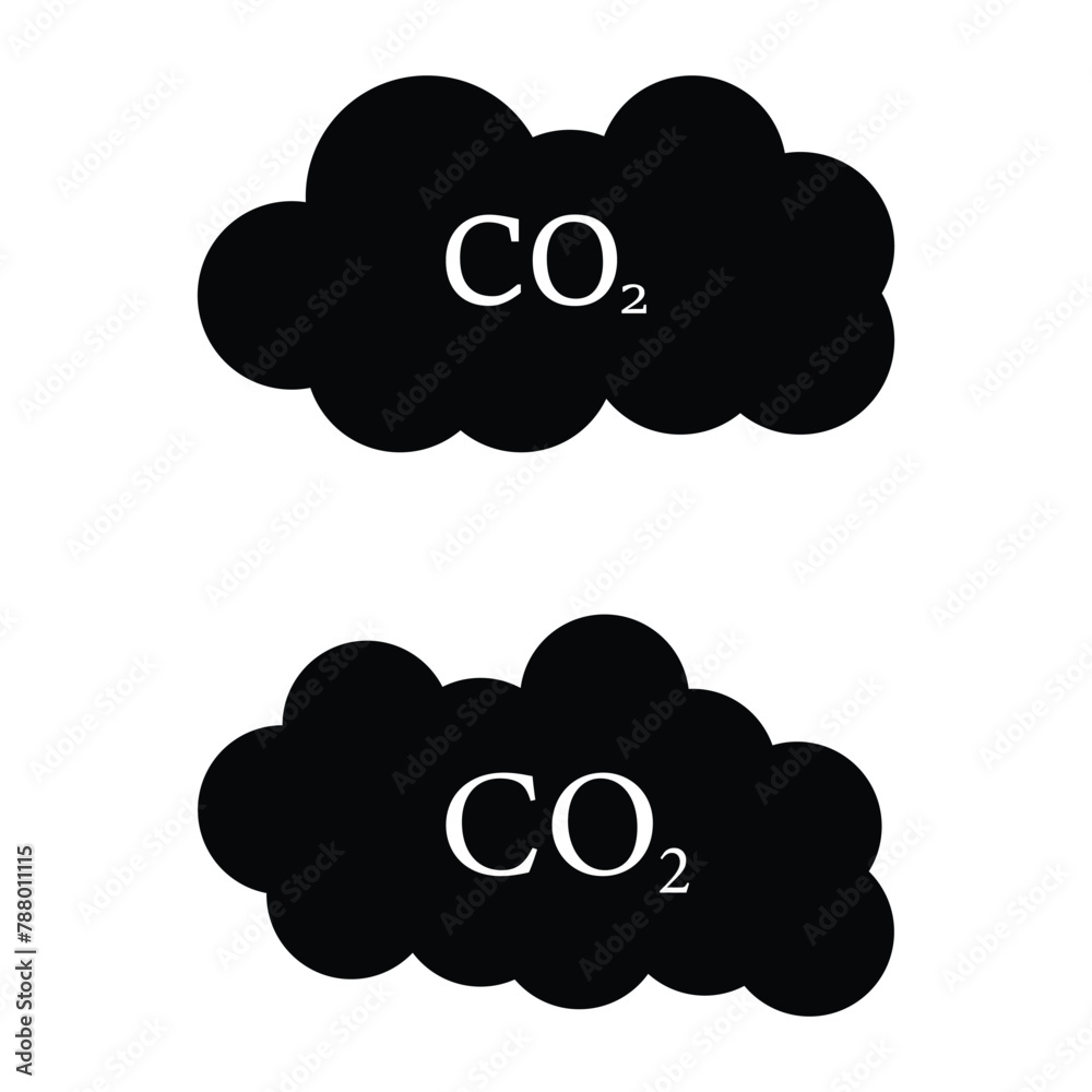co2 vector icon, logo on white background. CO2 emissions in cloud ...