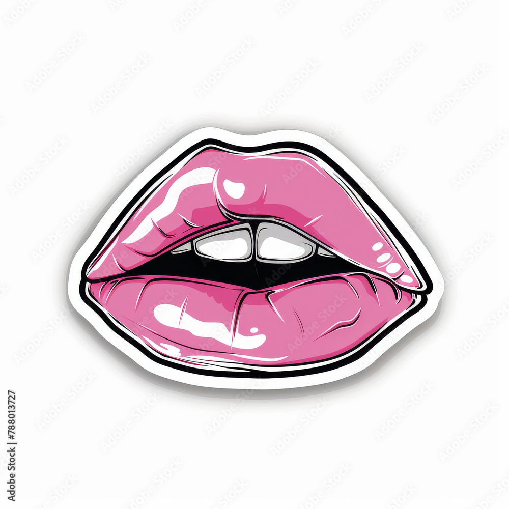 Sticker, vinyl and mouth with pink lipstick for graffiti, art or 3D ...