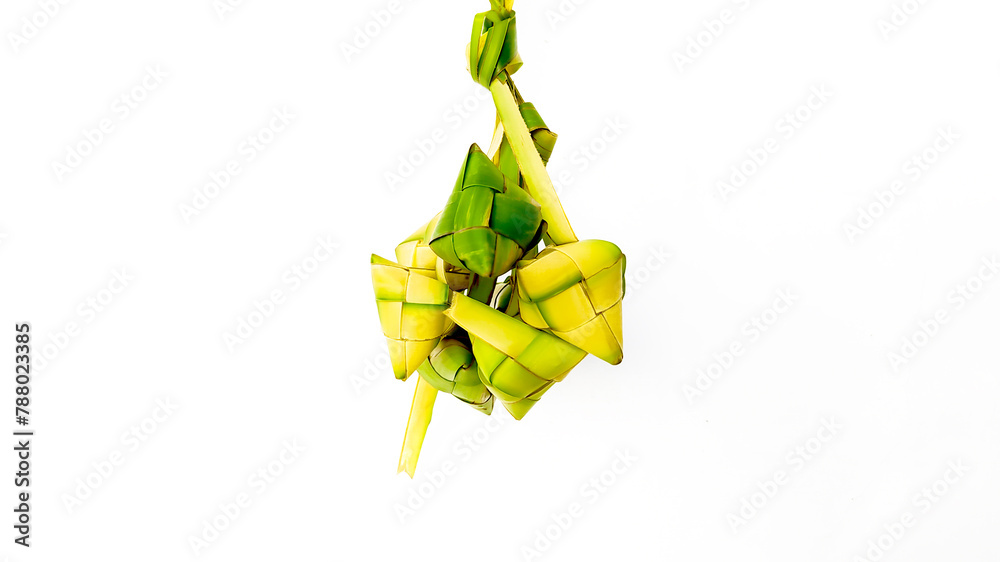 Ketupat cone or Diamond rice Eid specialty food isolated on a white background, in indonesia ...
