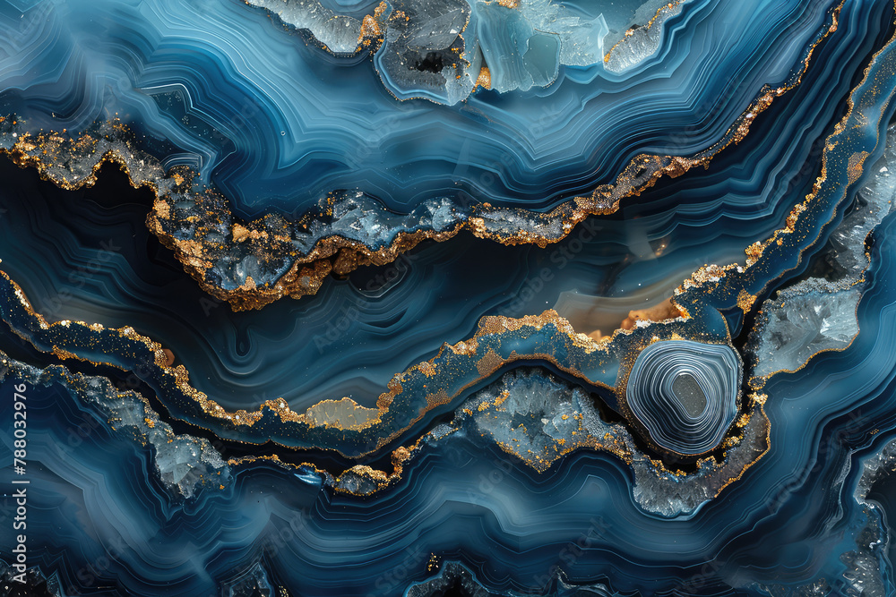 Abstract Blue and Gold Geode wallpaper, dark blue background. Created ...