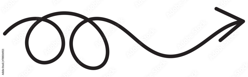 Twisting doodle arrow. Thin hand drawn icon. Line curved arrow.Line ...