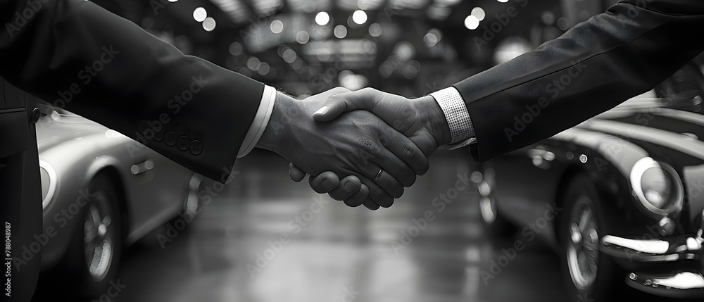 Sealing a Car Deal with a Handshake at Dealership. Concept Car buying ...