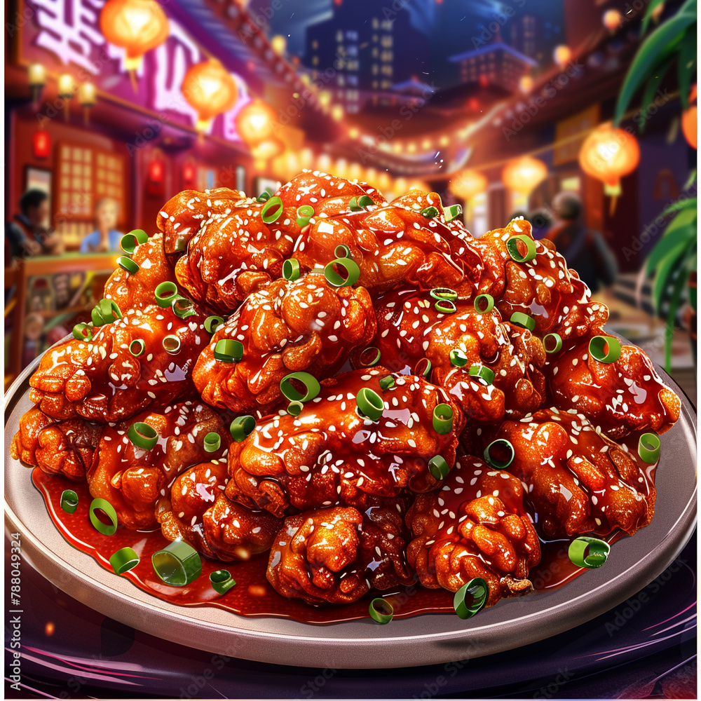 3D vector of a heaping plate of Korean fried chicken, crispy texture ...