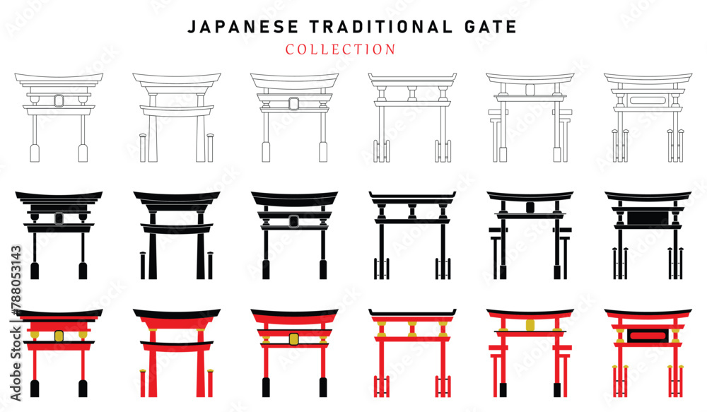 vector collection of japanese style gates, suitable for design elements ...