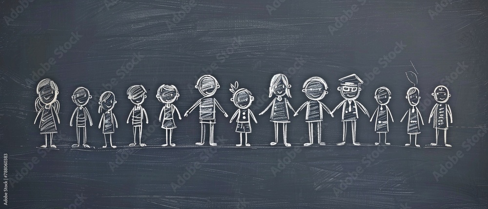 Drawings of a diversified workforce on a dark background using stick ...