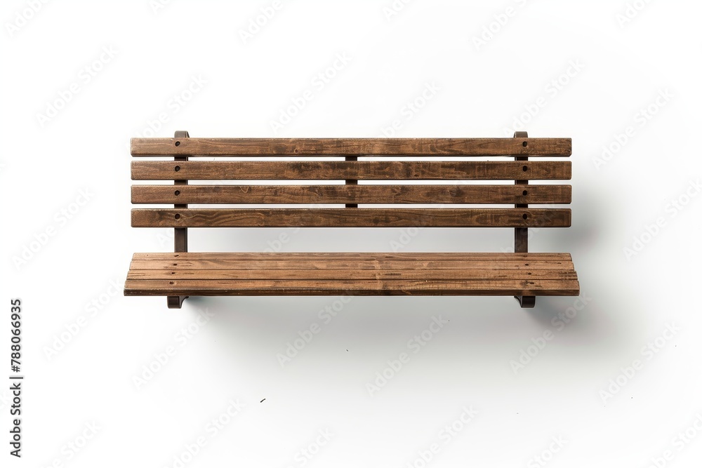 Top down view of a wooden bench on a white background for architectural ...