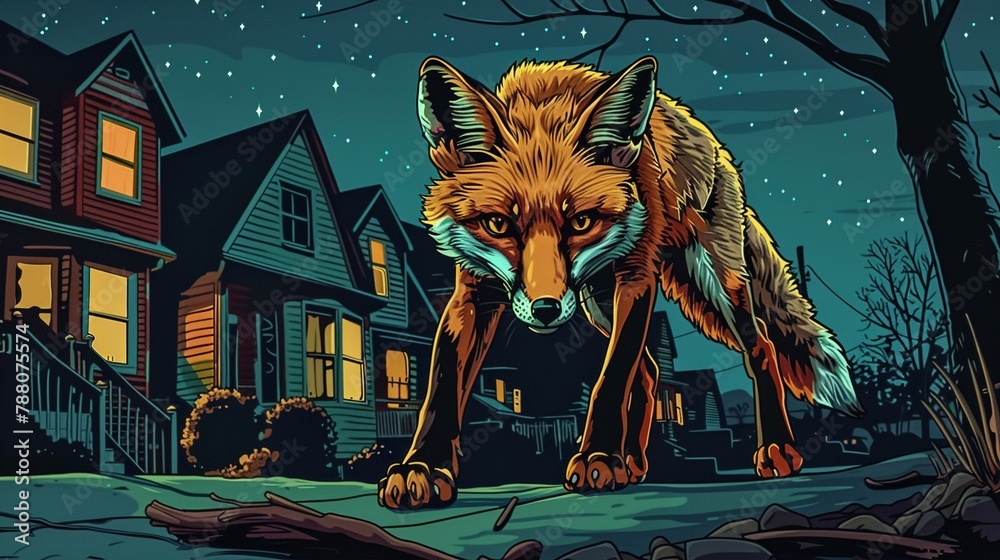 A fox, urban and elusive, navigates the shadows of townhouses under the ...