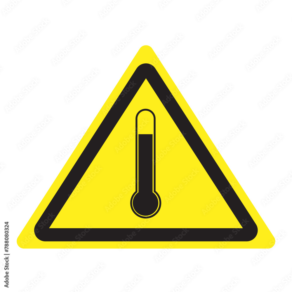 isolated caution hight temperature thermometer, common hazards symbols ...