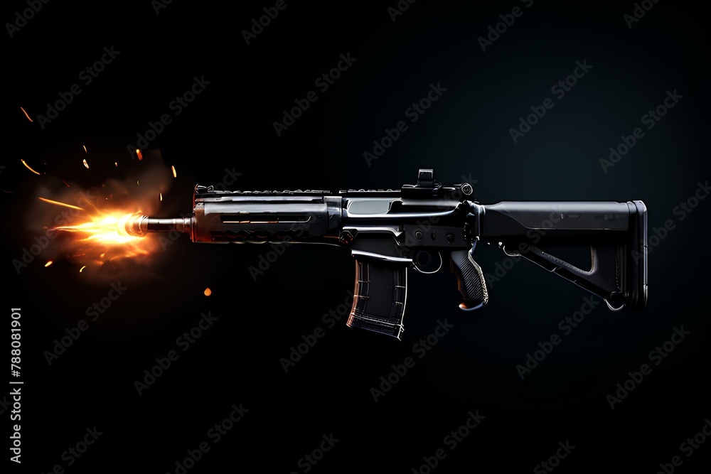 firing assault riffle shooting firepower bullets isolated on black ...