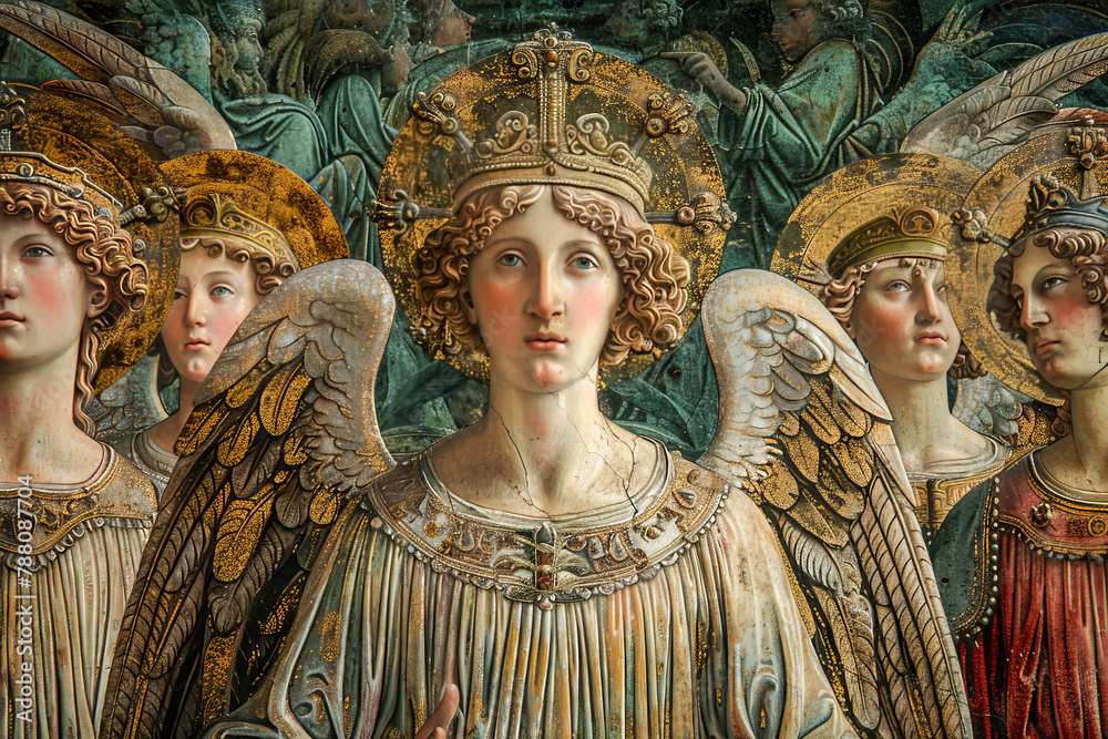 Angels and Knights Renaissance Art. Generated Image. A digital ...