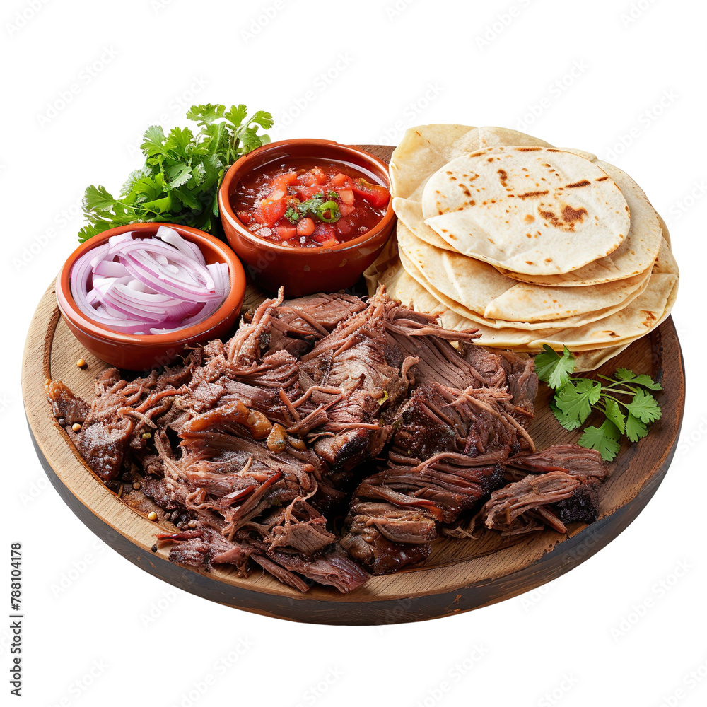 Front view of Barbacoa with Mexican slow-cooked lamb or beef, featuring ...