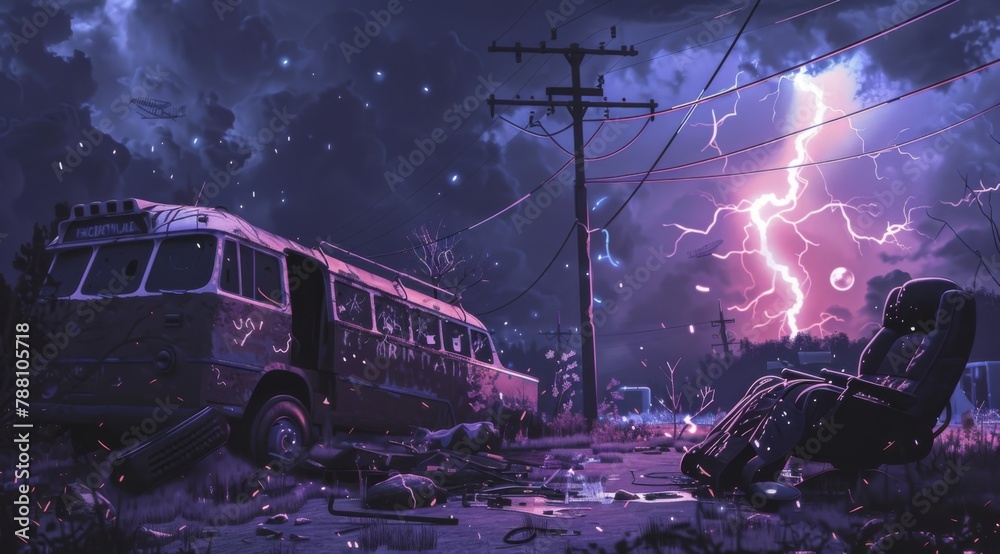 A damaged blue time machine from the movie Back to the Future with ...