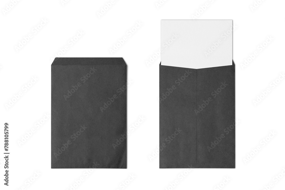 Empty Blank Black Kraft paper A4 C4 size envelope mockup template ...